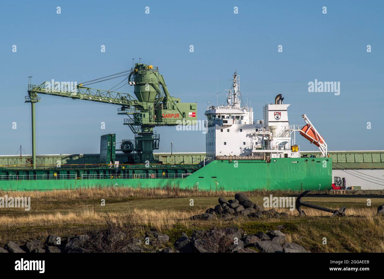 The Arklow Mill berthed at a harbour in Reykjavic, the capital city of ...