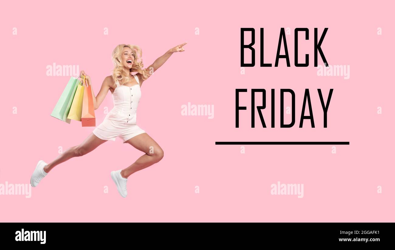 Black friday excited woman hi-res stock photography and images - Alamy