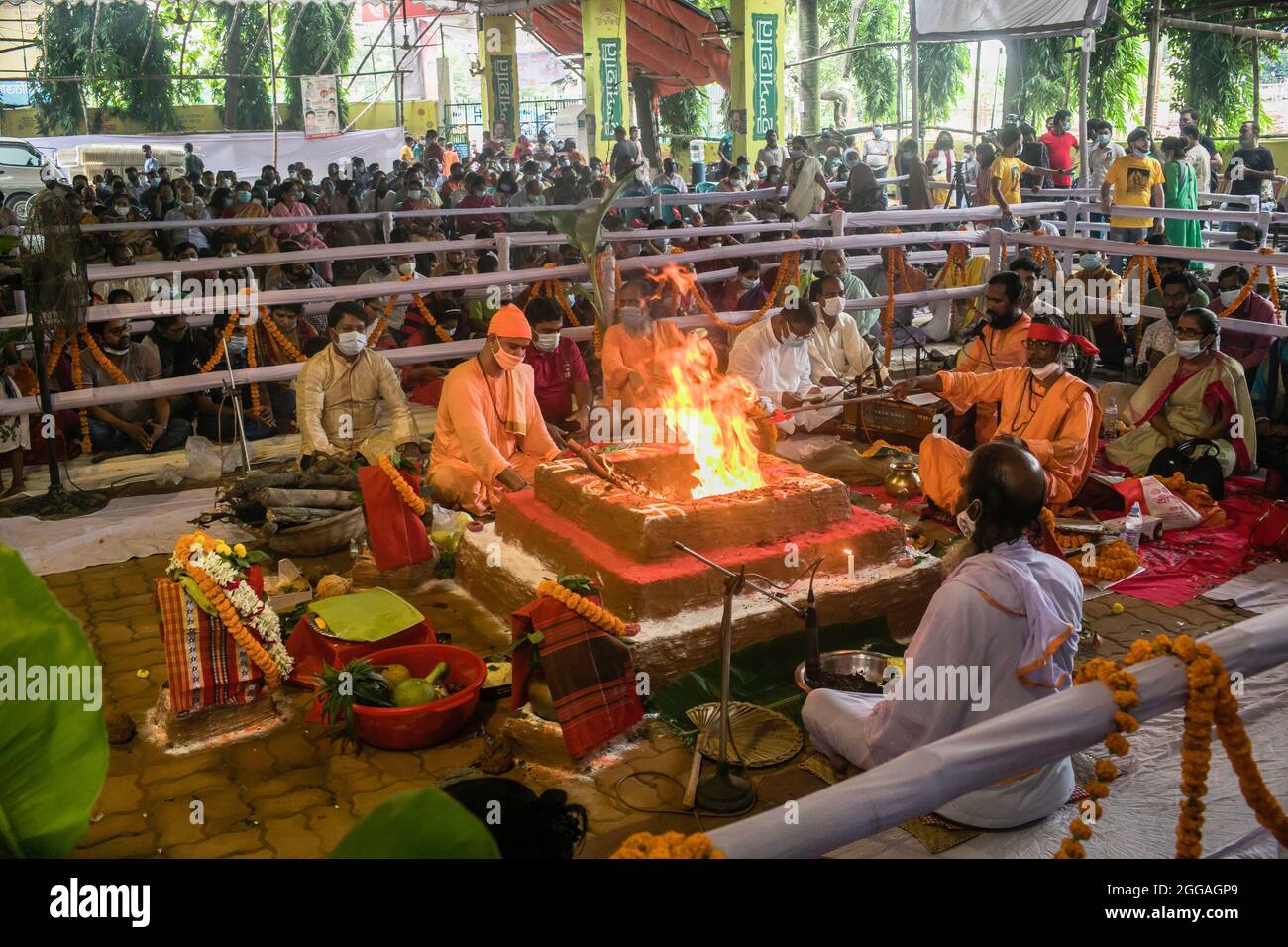 Hindu devotees seen gathering in a temple during the Janmashtami ...