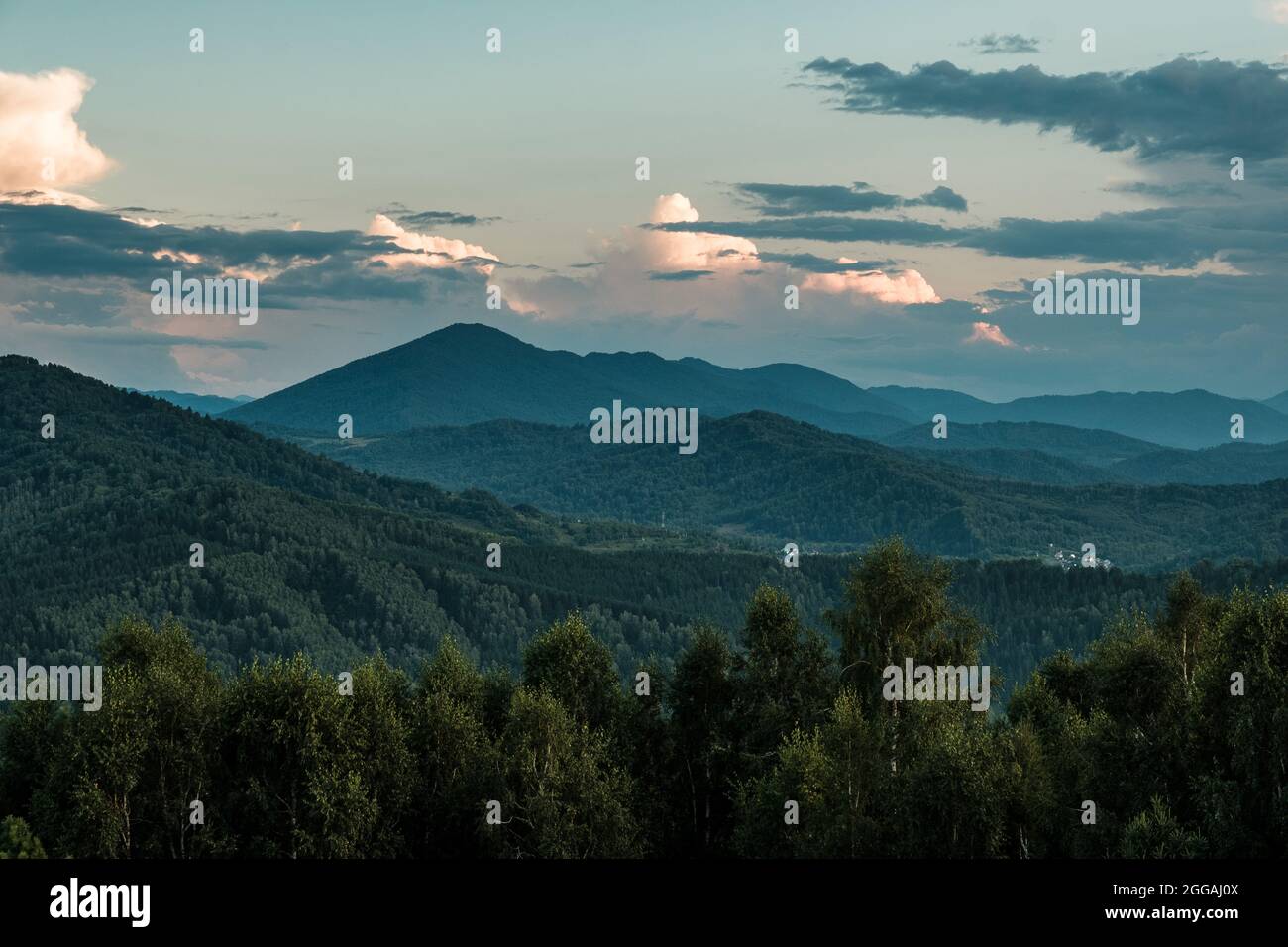 Sunset view of the mountains from the observation deck on Mount Tugaya ...