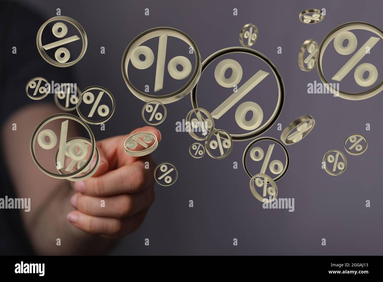 Person presenting the virtual projection of sale or discount concept ...