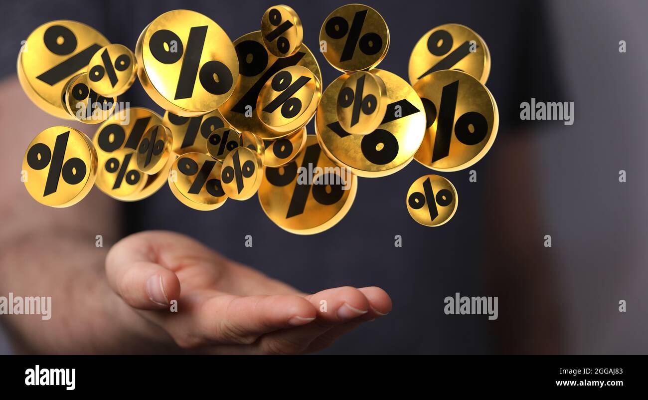 Person presenting the virtual projection of sale or discount concept ...
