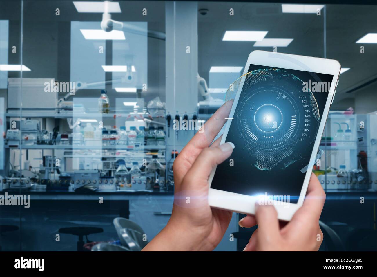 Hands Pressing Screen Of Mobile Phone In Laboratory Showing The ...