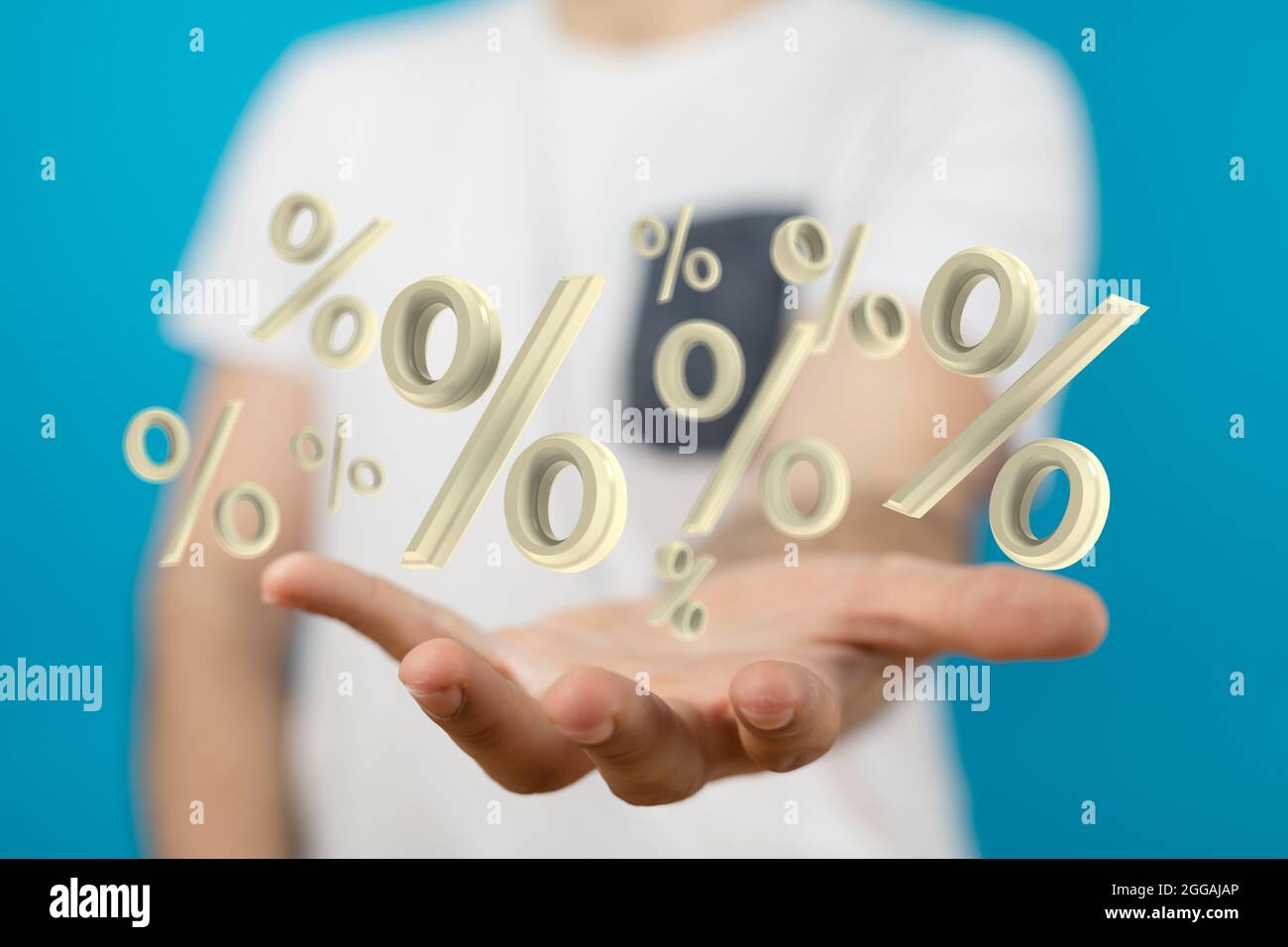 Person presenting the virtual projection of sale or discount concept ...