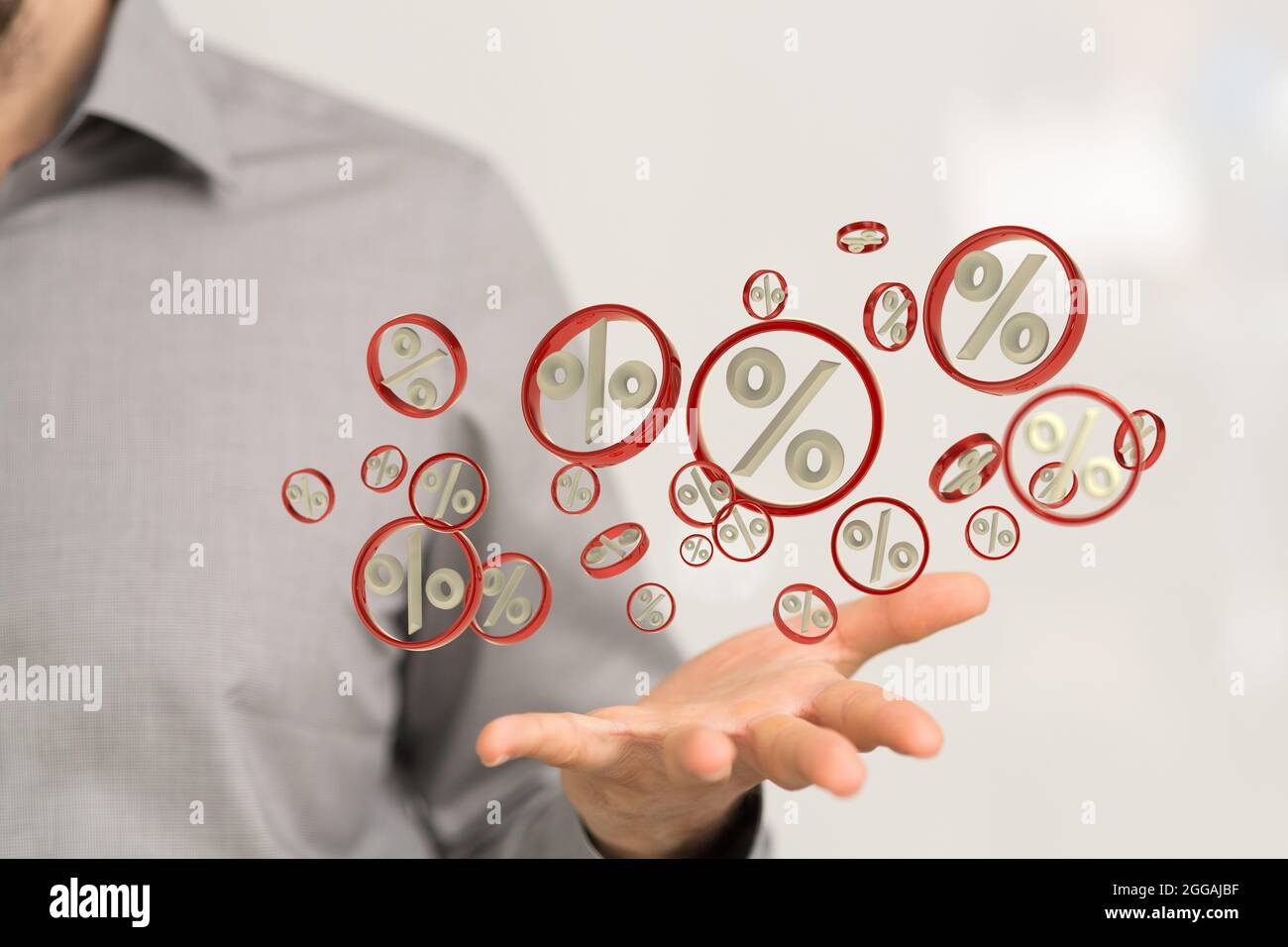 Person presenting the virtual projection of sale or discount concept ...