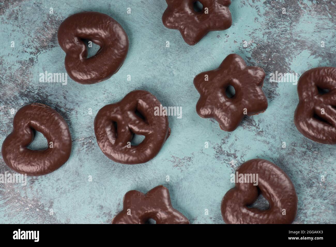 Closeup of chocolate cookies in different shapes Stock Photo - Alamy