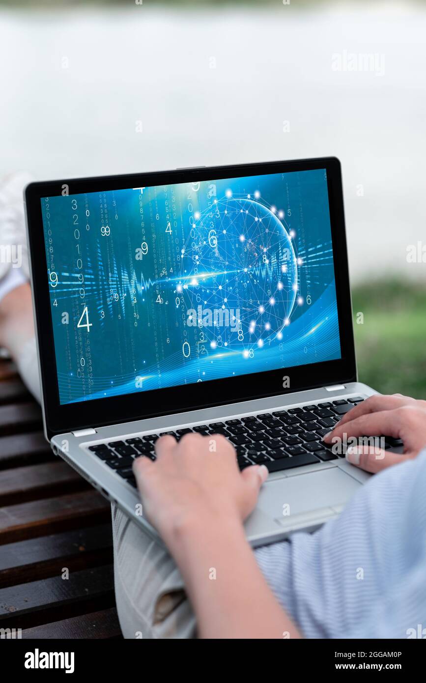 Laptop Resting On Lap Of Woman With Flat Legs Outdoors Accomplishing ...