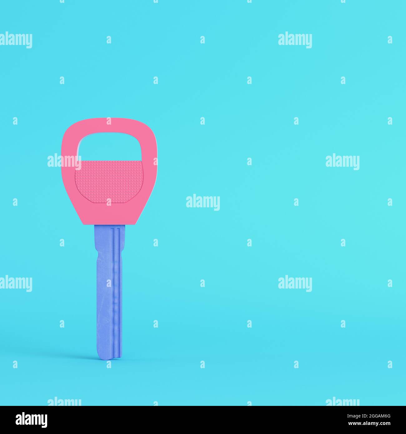Pink key on bright blue background in pastel colors. Minimalism concept ...