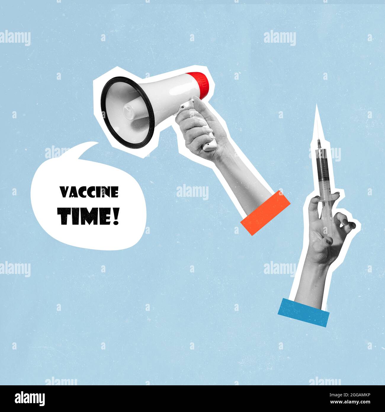 Vaccination time poster on light blue background Stock Photo - Alamy