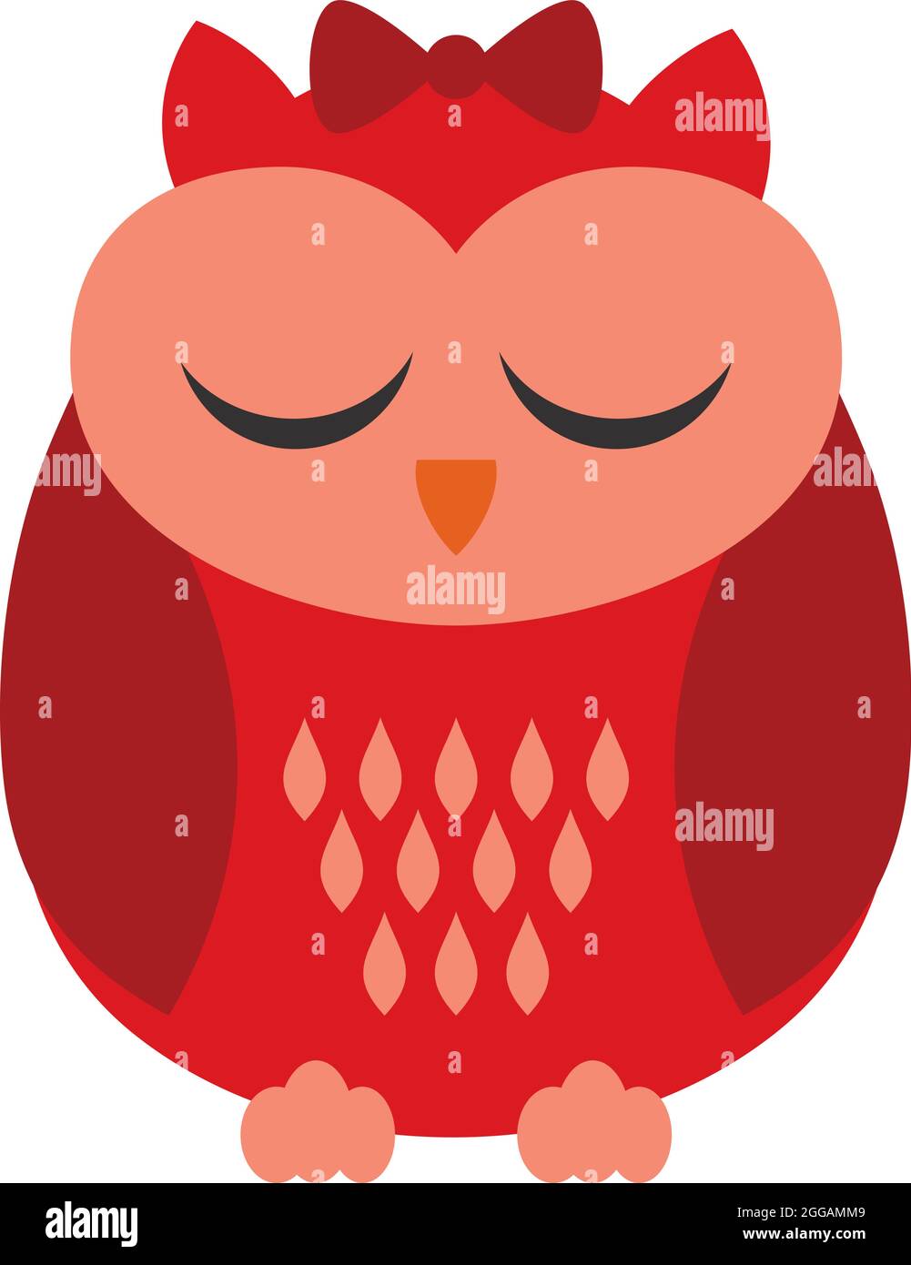 Cute Little Red Owl with Bow Sleeping. Vector Owl Stock Vector Image ...