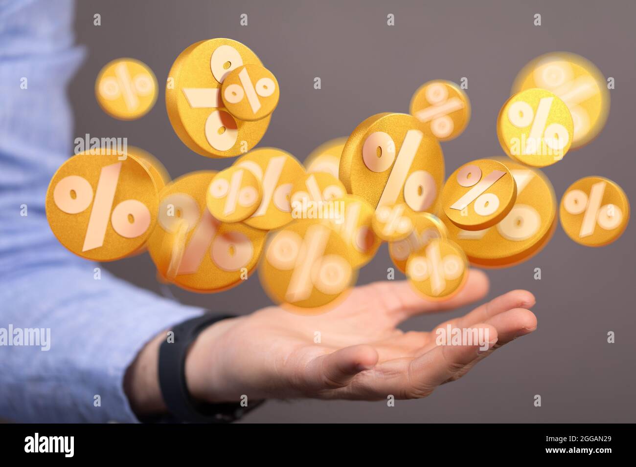 Person presenting the virtual projection of sale or discount concept ...