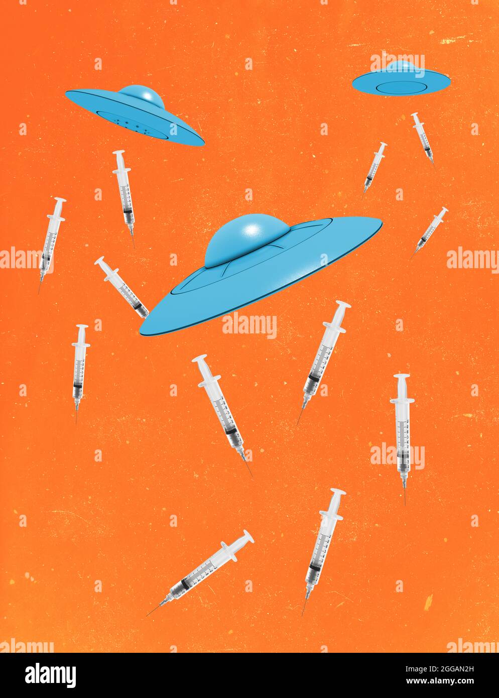 Save planet. UFO bringing vaccination on earth Stock Photo - Alamy