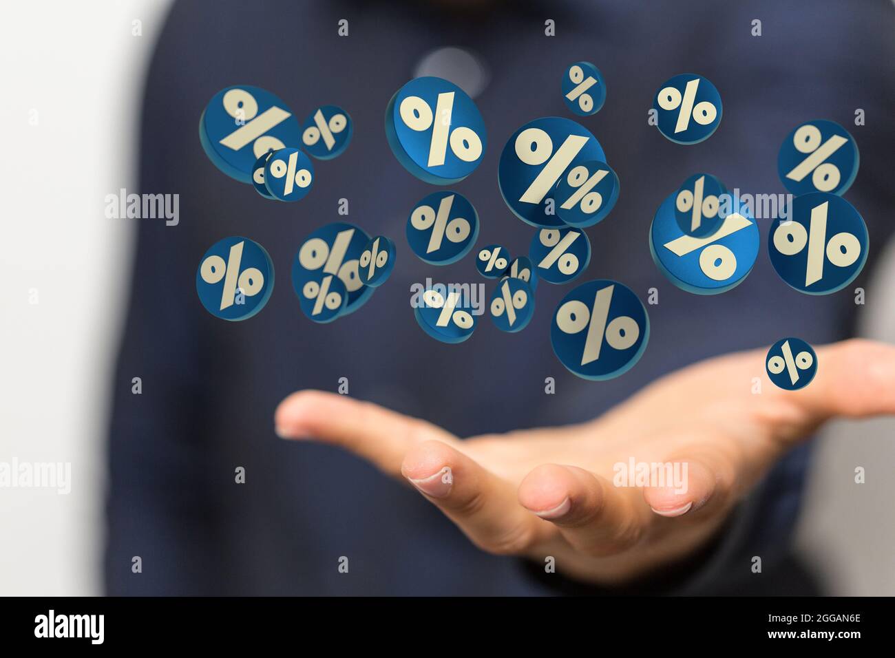 Person presenting the virtual projection of sale or discount concept ...