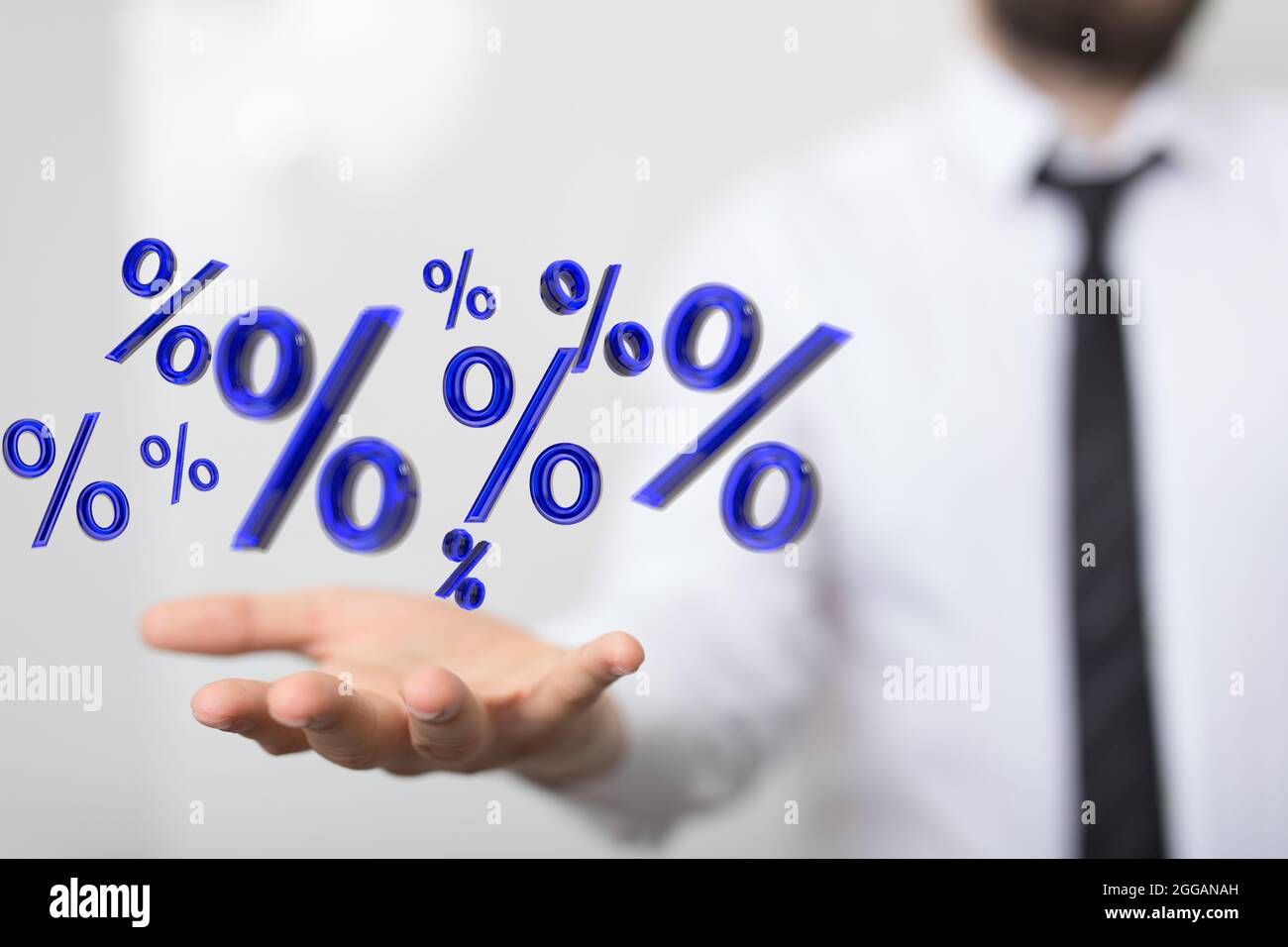 Person presenting the virtual projection of sale or discount concept ...