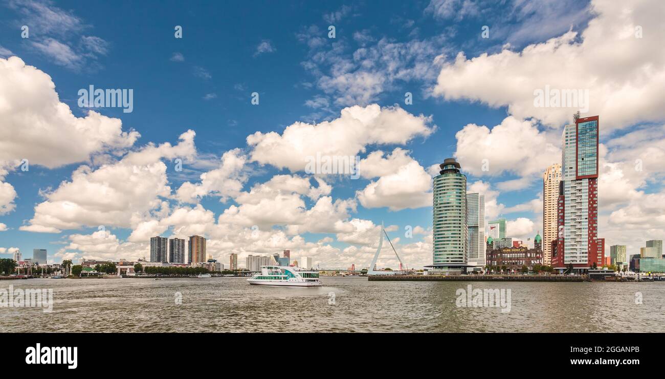 Panoramic cityscape of the south part of the Dutch city Rotterdam with ...