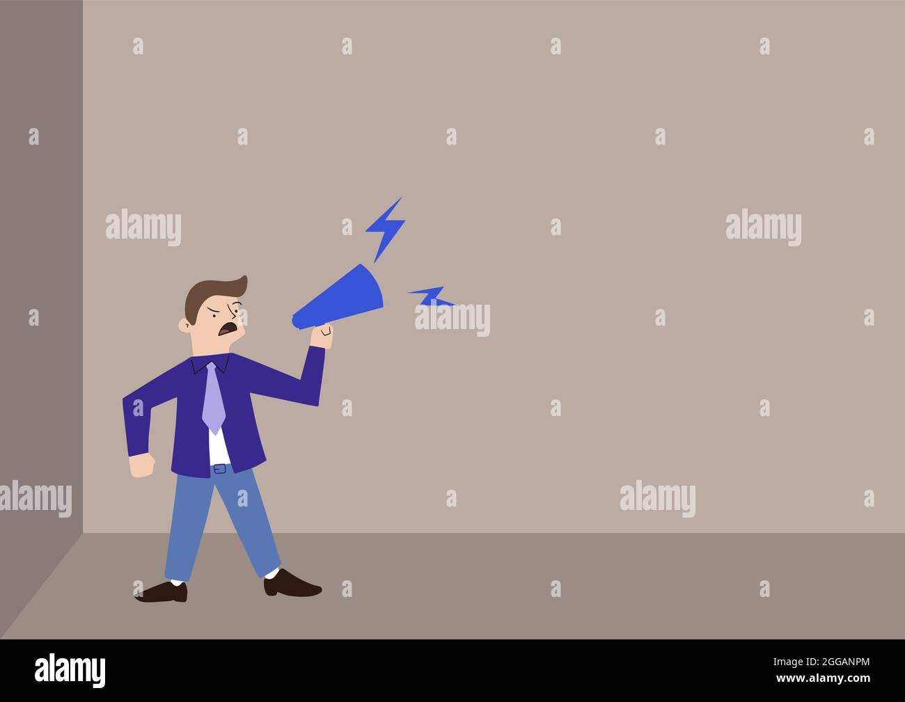 Man Drawing Standing Firmly Shouting Over Megaphone Presenting New ...