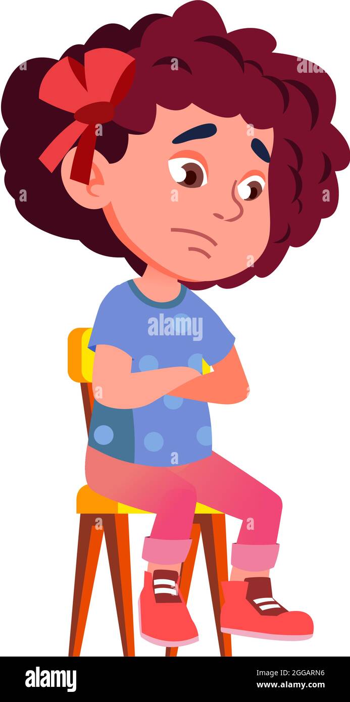 Sad Emotion Girl Child Sitting On Chair Vector Stock Vector Image & Art ...