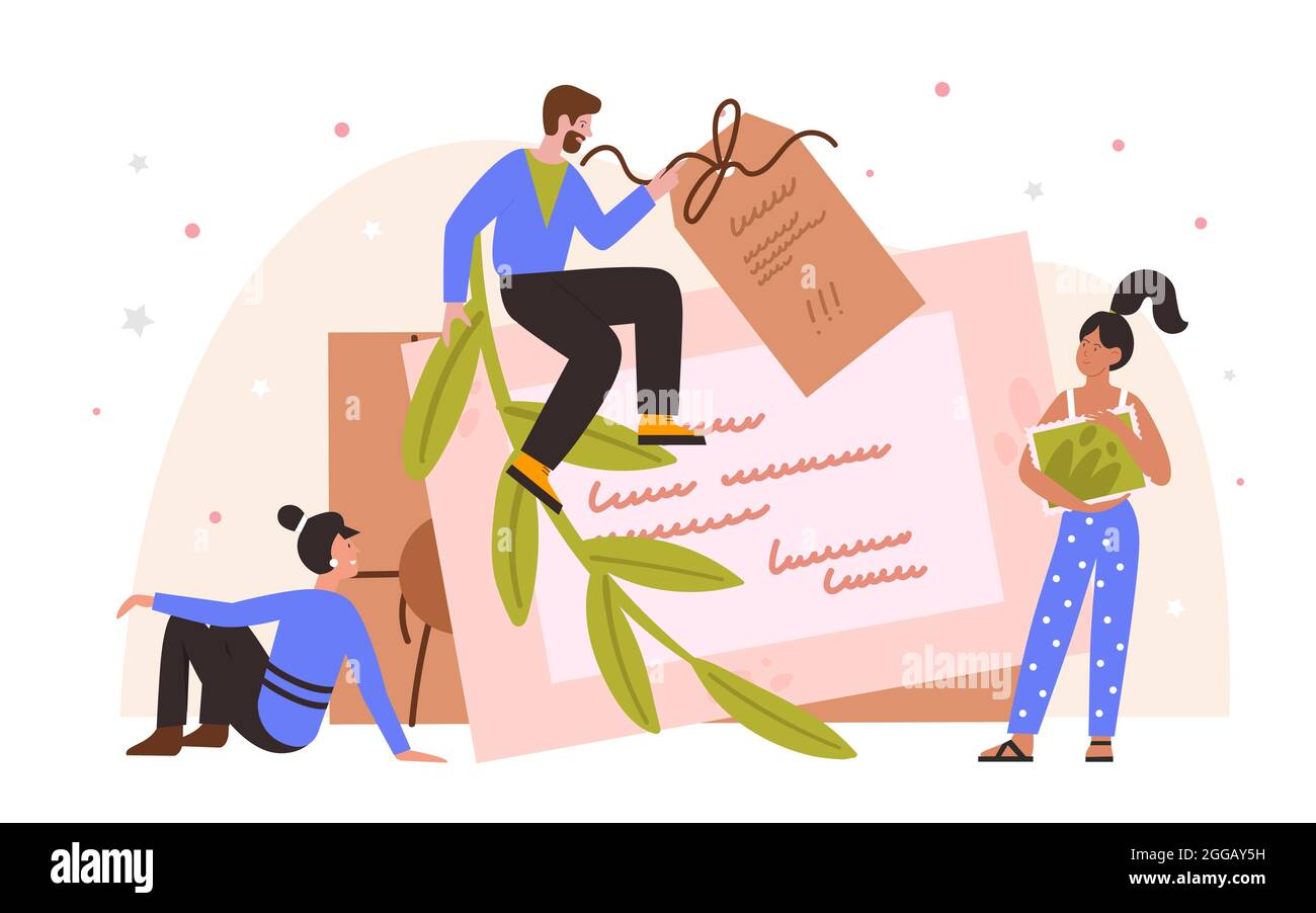 People with correspondence letter in paper envelope vector illustration ...