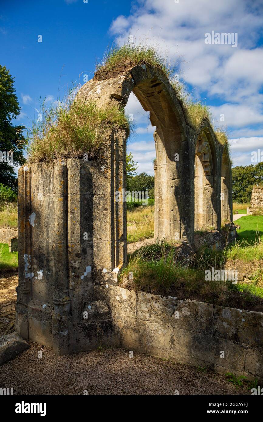 The ruined arches of the Cloisters at Hailes Abbey, Gloucestershire ...