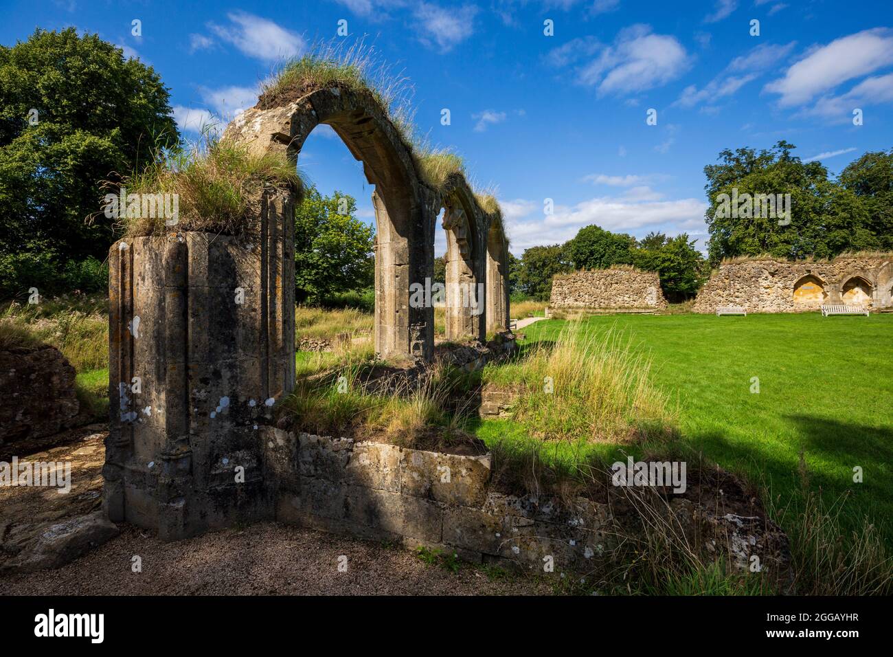 The ruined arches of the Cloisters at Hailes Abbey, Gloucestershire ...