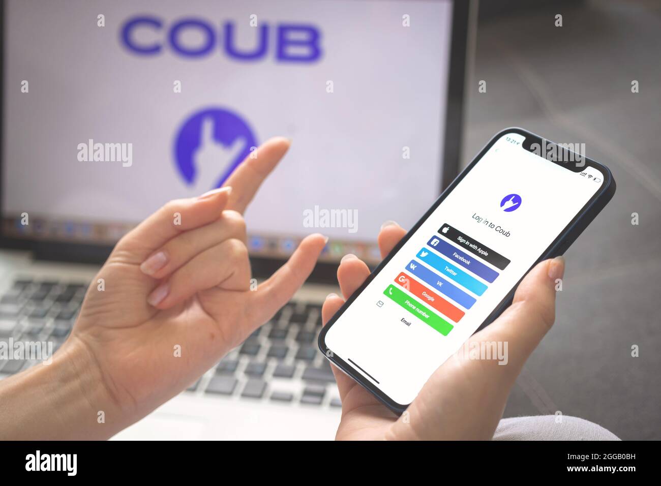 Kharkov, Ukraine - August 25, 2021: Coub app logo on mobile phone screen, closeup Stock Photo ...