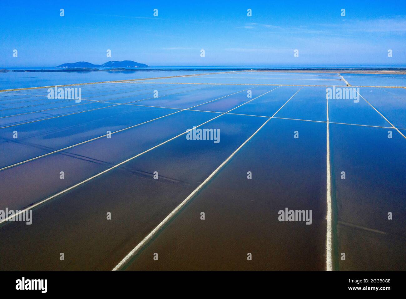 Aerial view of beautiful landscape of salt producing fields near Vlore ...