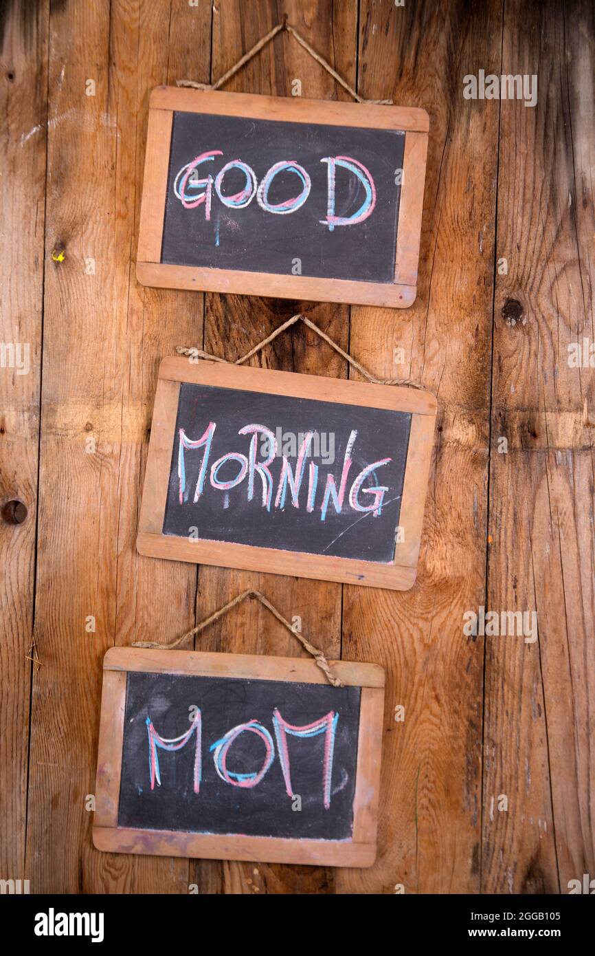 Graphic representation of the word, hello mom, written with chalk on ...