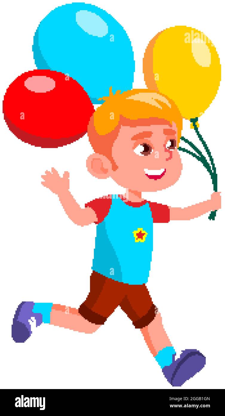 Boy Running With Helium Balloons At Party Vector Stock Vector Image ...