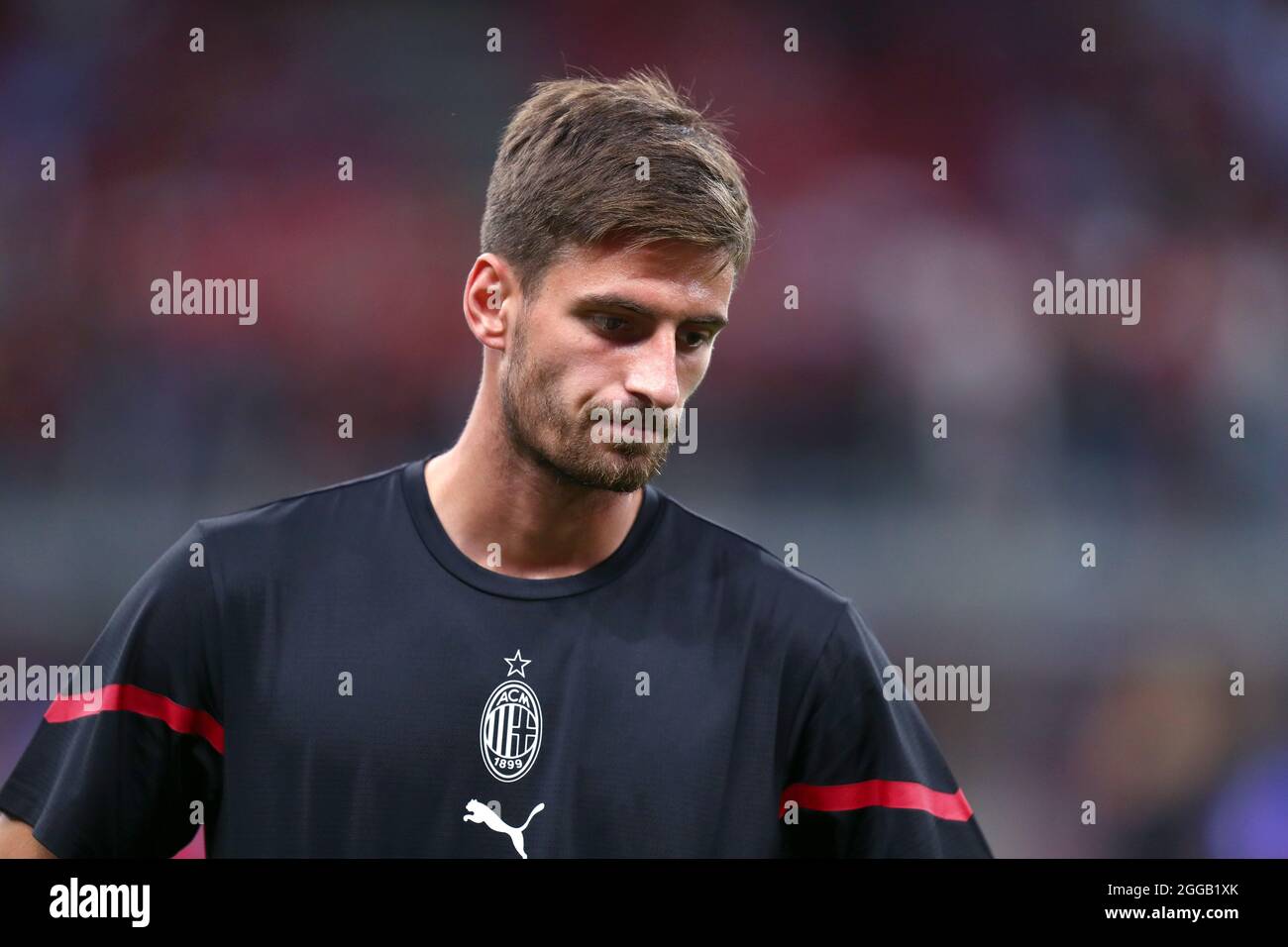 Milano, Italy. 29 August 2021. Matteo Gabbia of Ac Milan during warm up ...