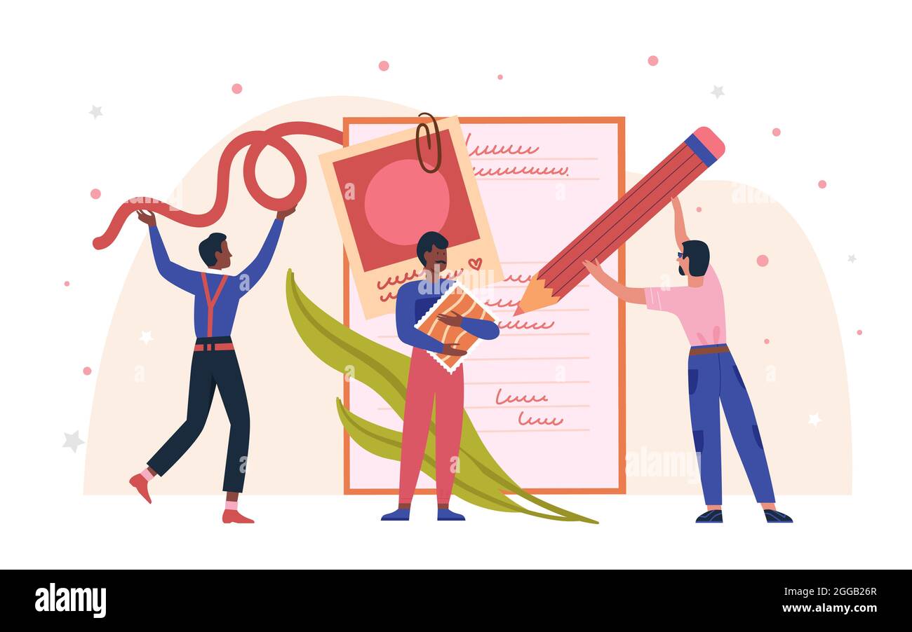 People with mail letter in paper envelope, retro postal delivery ...