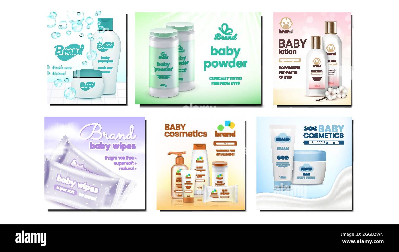 Baby Cosmetics Promotional Posters Set Vector Stock Vector Image & Art ...