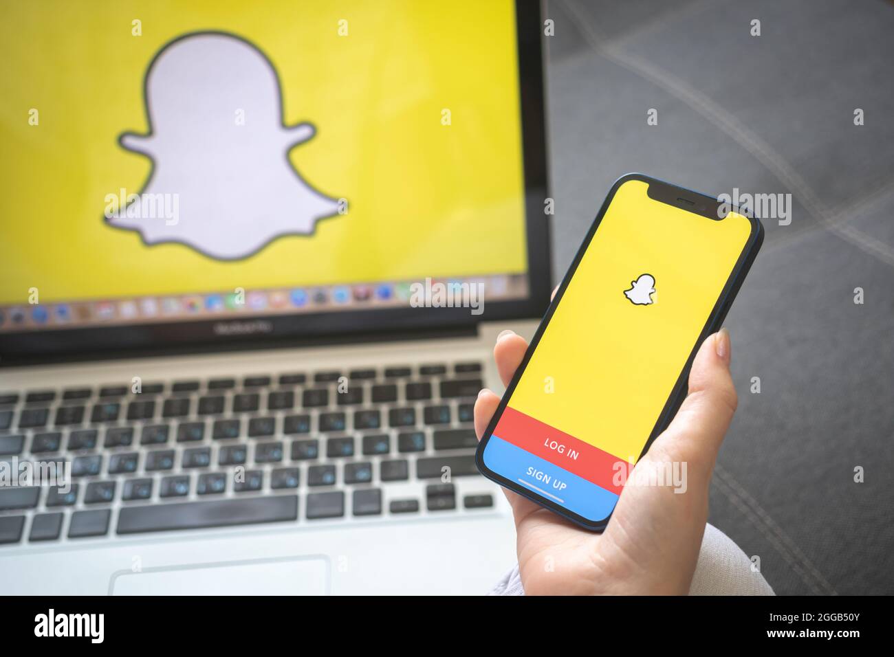 Kharkov, Ukraine - August 25, 2021: Snapchat app logo on mobile phone ...