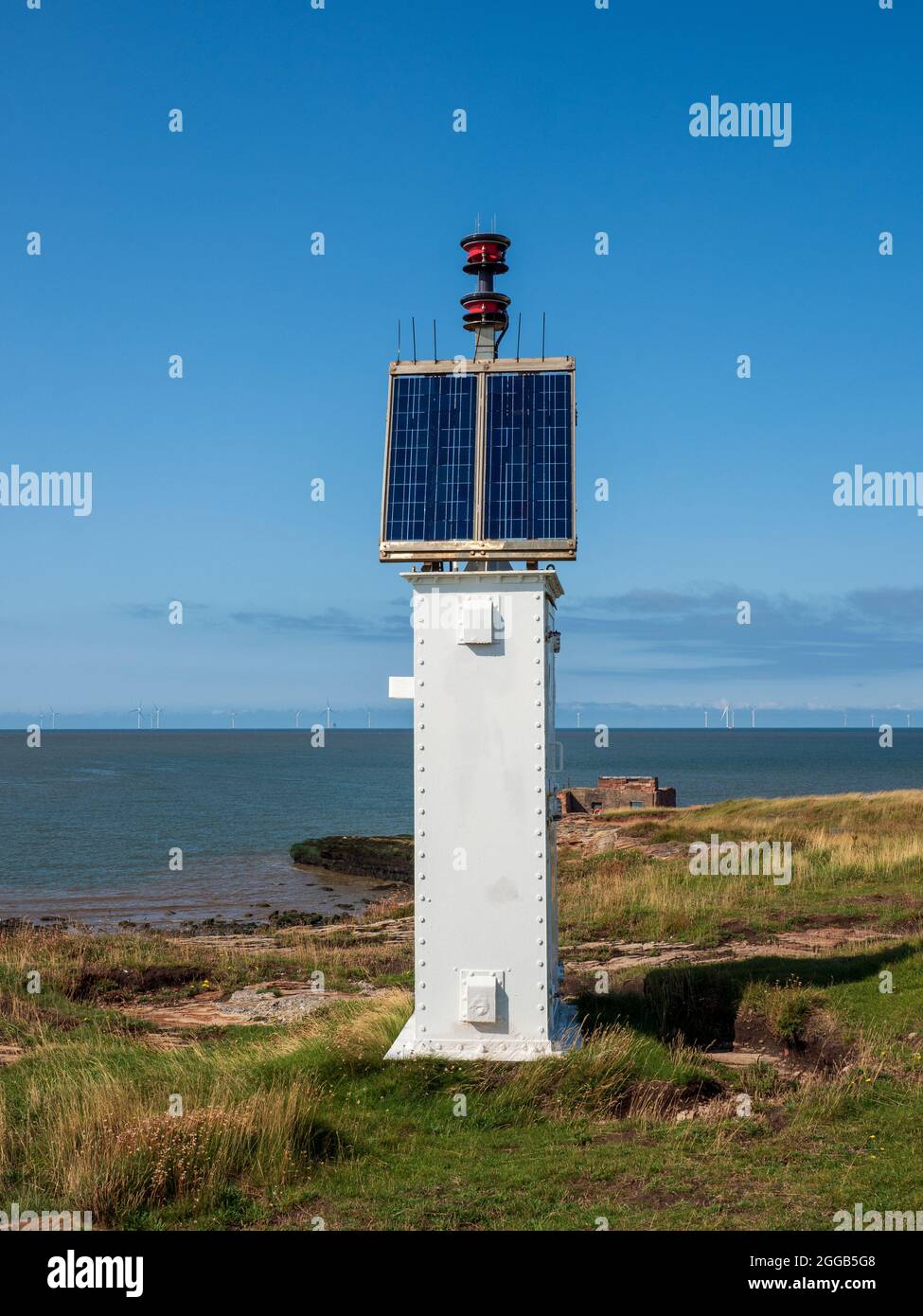 Navigation light solar powered on Hilbre island on the river Dee ...
