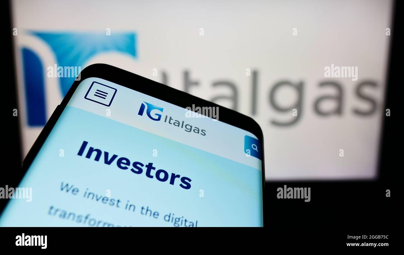 Smartphone with website of Italian natural gas company Italgas S.p.A ...
