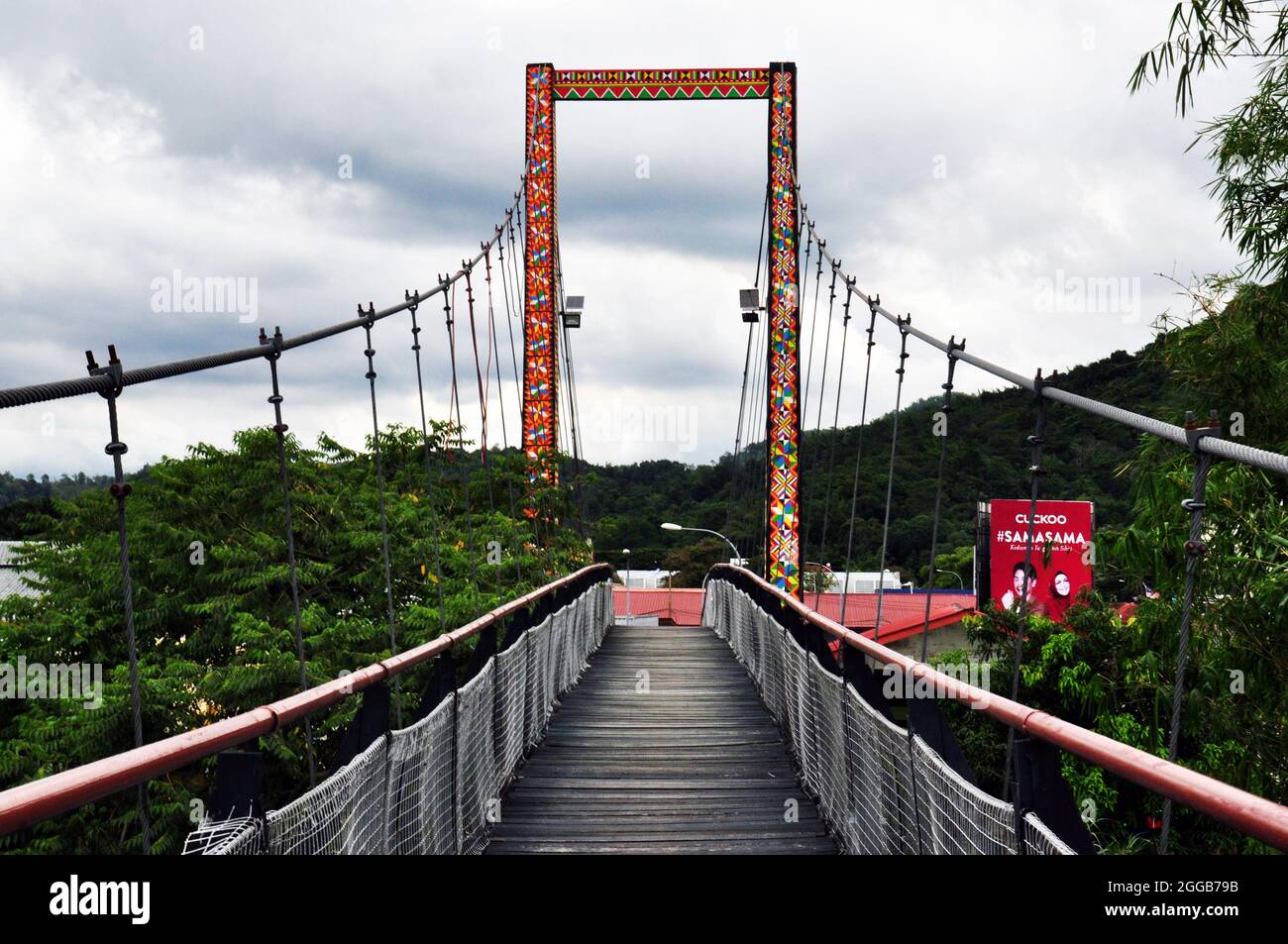 Tamparuli Suspension Bridge, decorated with Linangkit weaving pattern ...