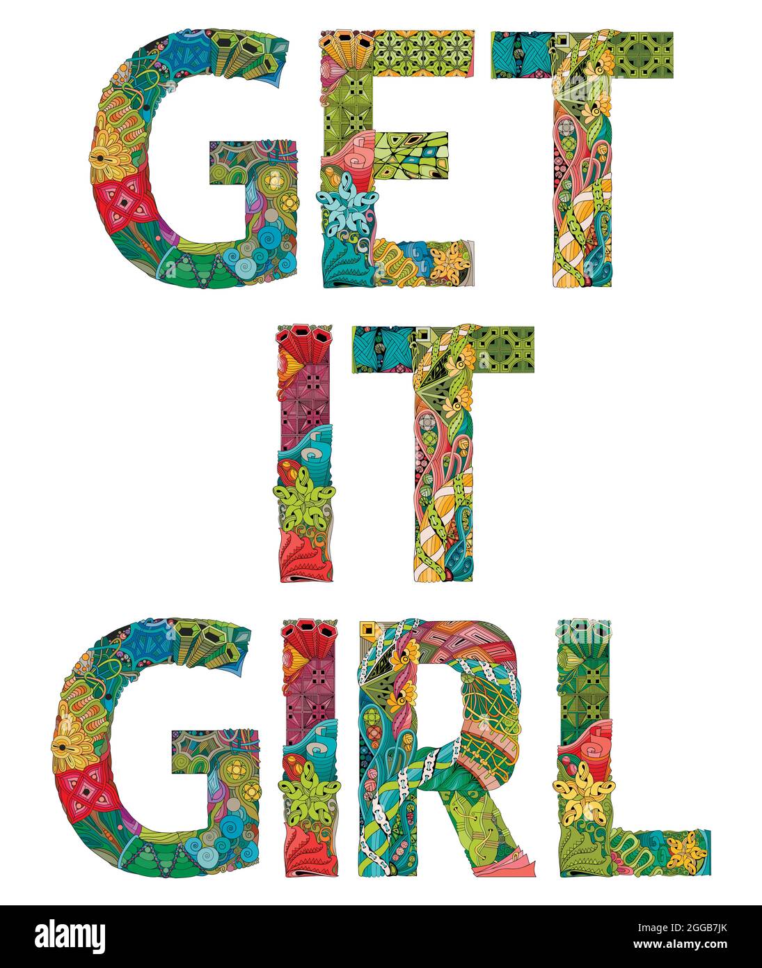 Get It Girl Hand Drawn Lettering Phrase About Feminism Isolated On The White Background Fun