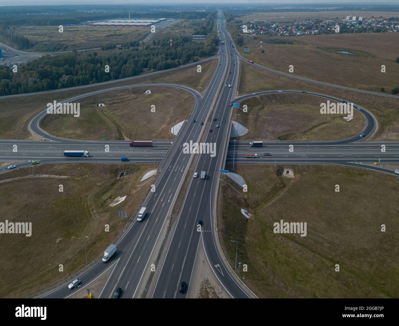 Transport junction traffic road. Aerial view of M7 highway. Kazan ...