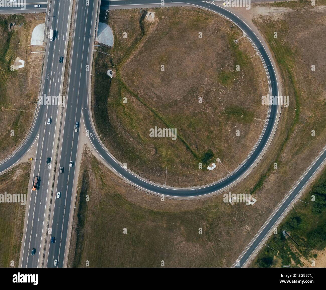 Transport junction traffic road. Aerial view of M7 highway. Kazan ...