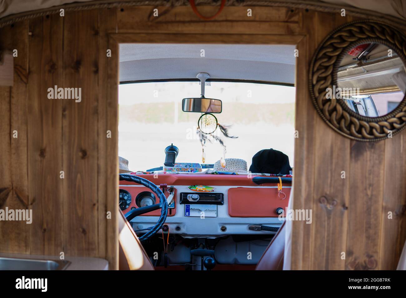 Interior details of vintage van in daylight Stock Photo - Alamy