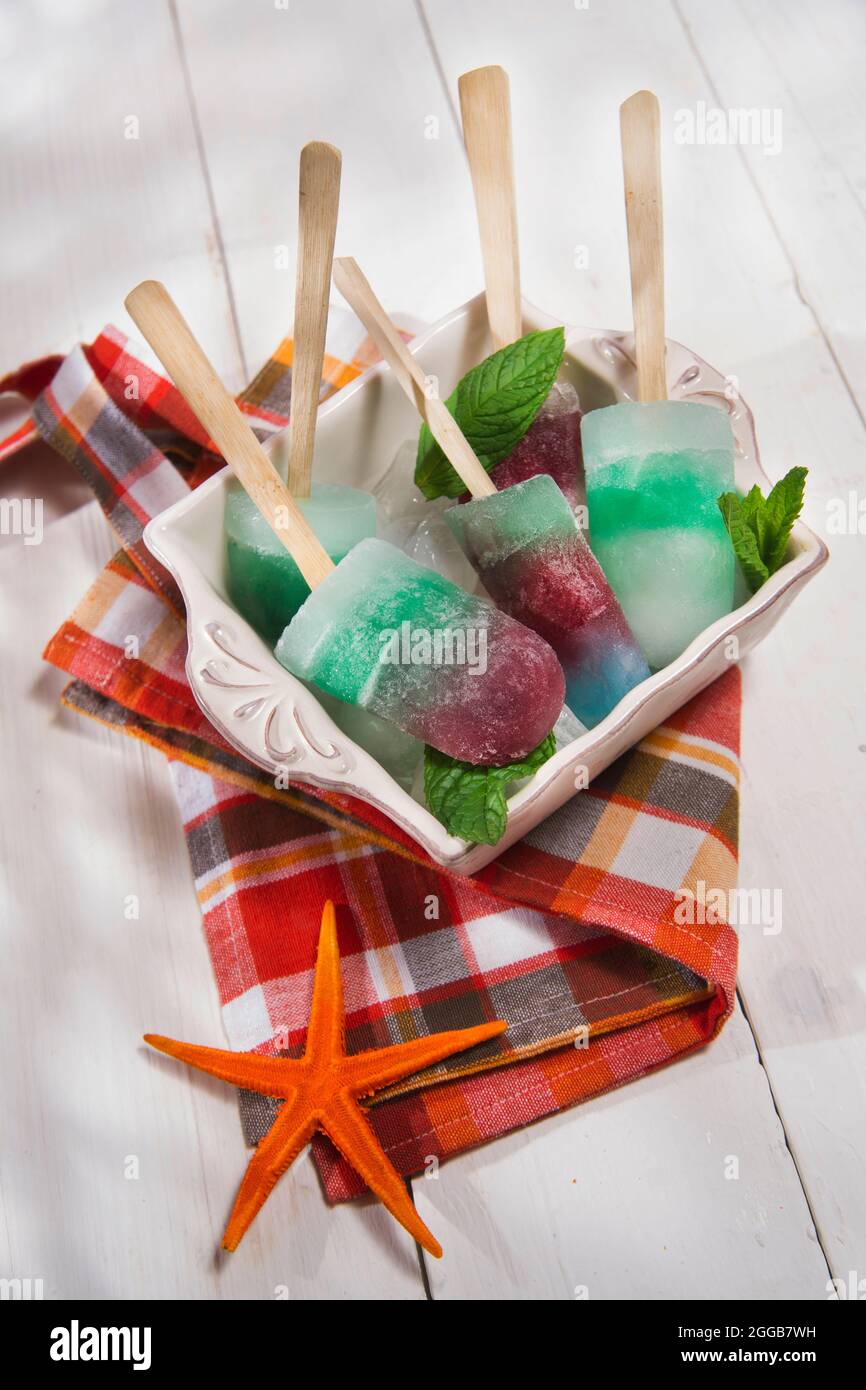 Presentation icicles formed of different colors and different flavors ...