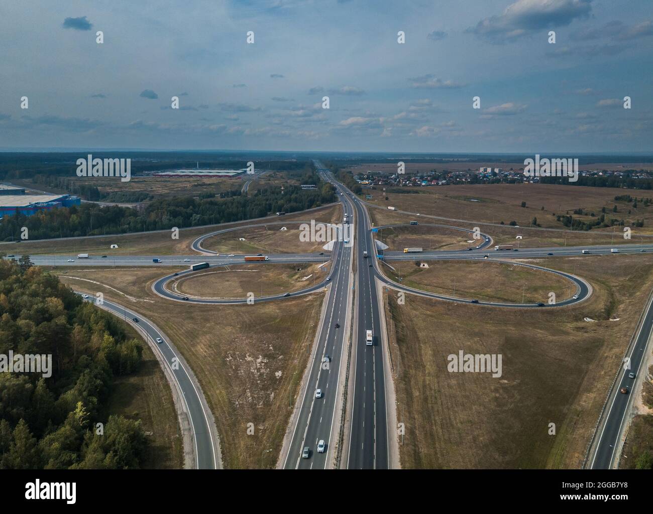 Transport junction traffic road. Aerial view of M7 highway. Kazan ...