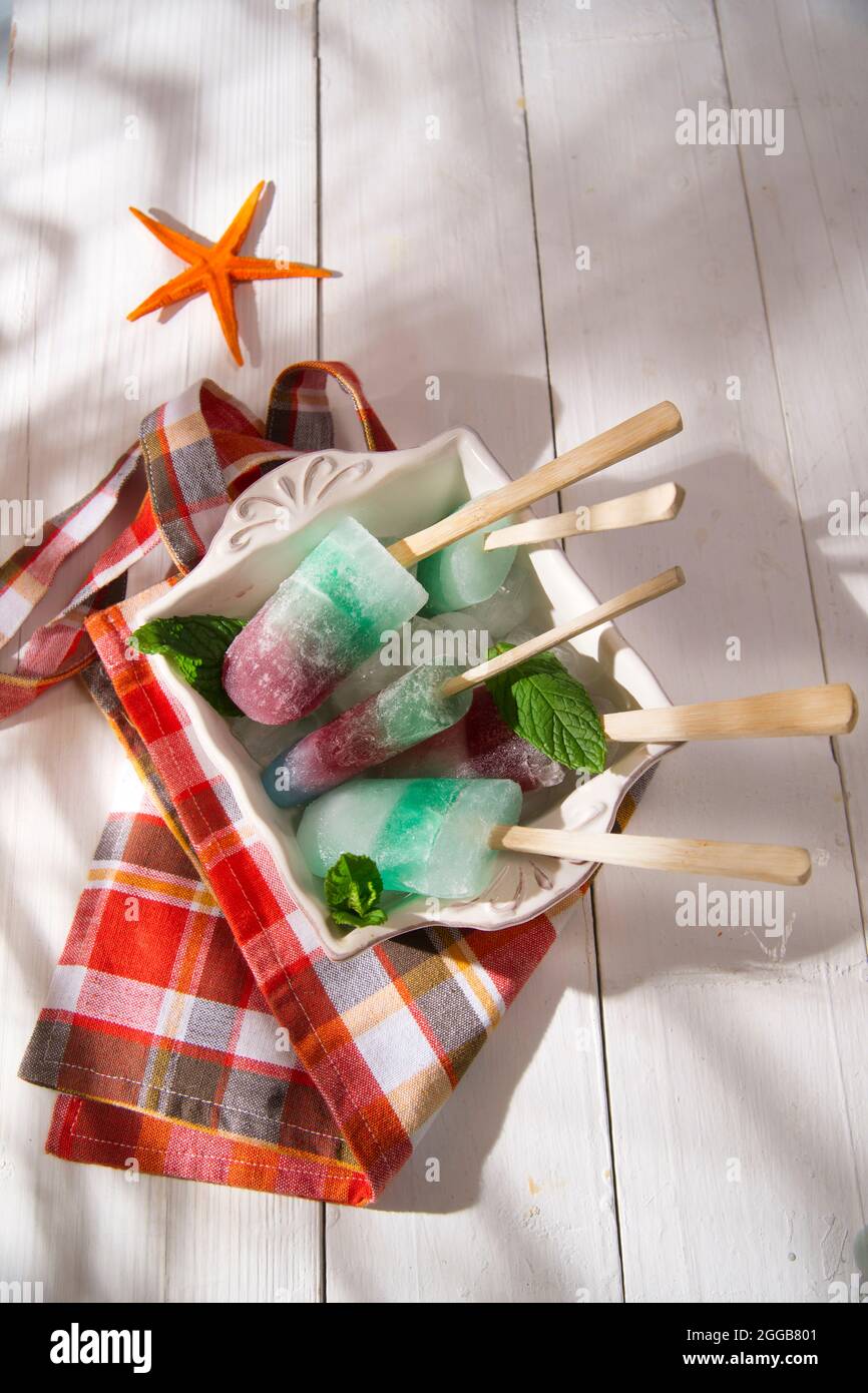 Presentation icicles formed of different colors and different flavors ...