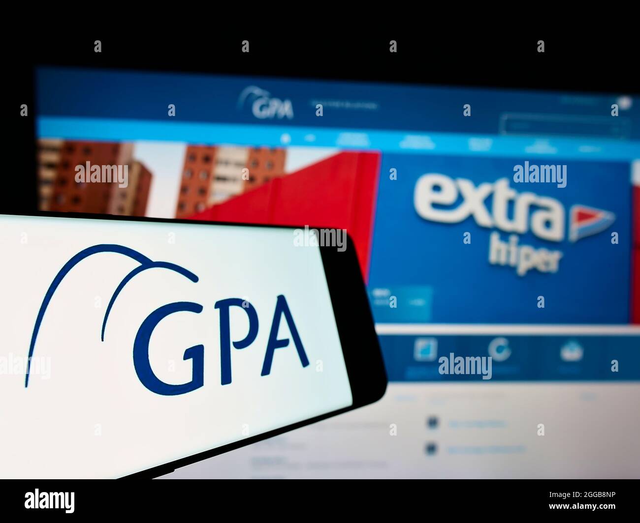 Mobile phone with logo of company Companhia Brasileira de Distribuição ...