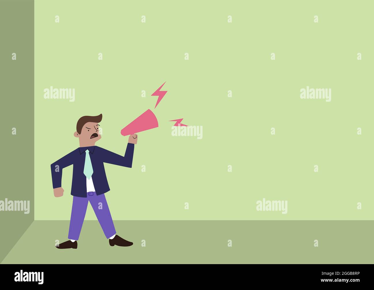 Man Drawing Standing Firmly Shouting Over Megaphone Presenting New ...