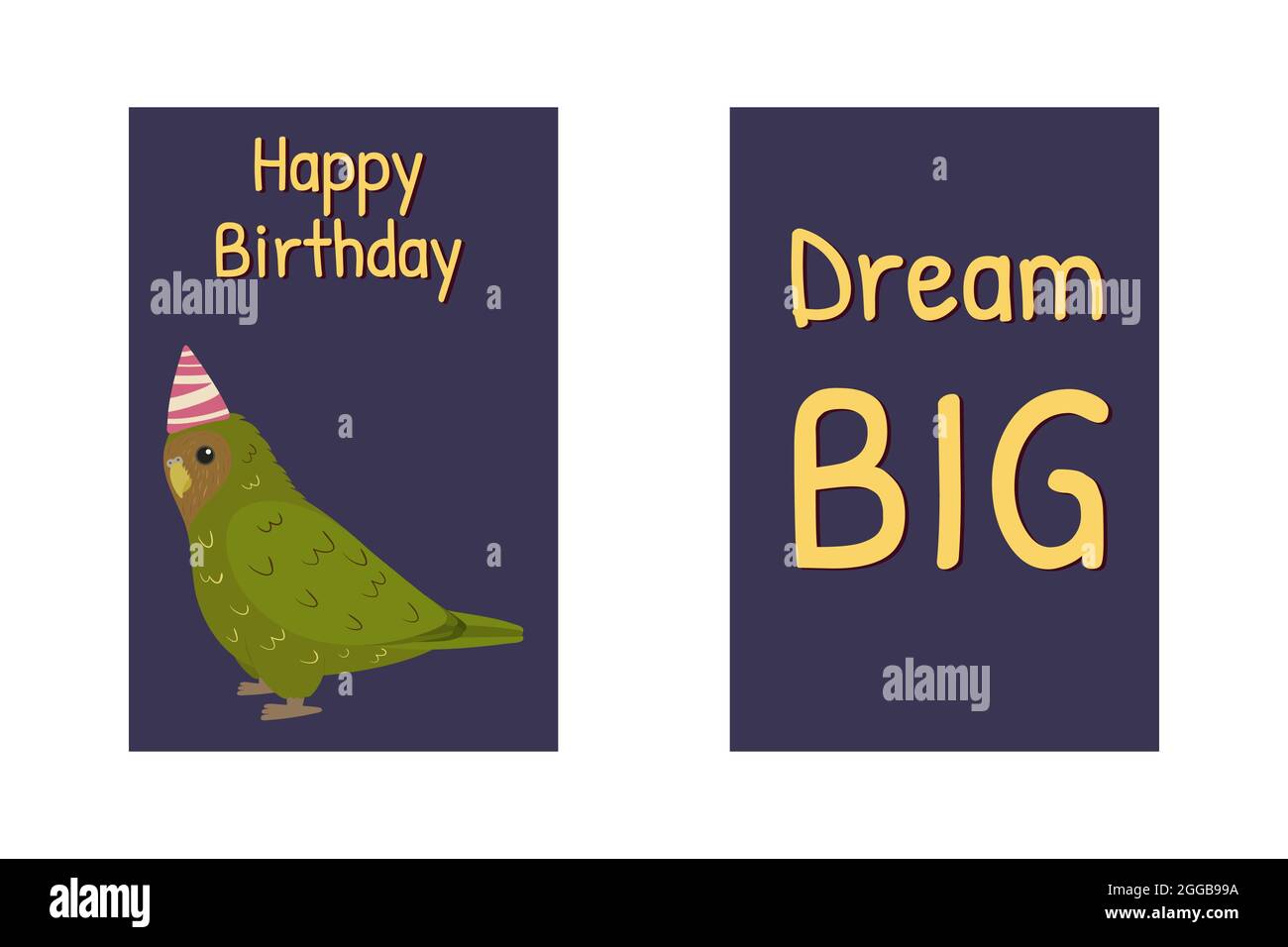Birthday greeting cards with kakapo parrot, Happy Birthday sign and ...