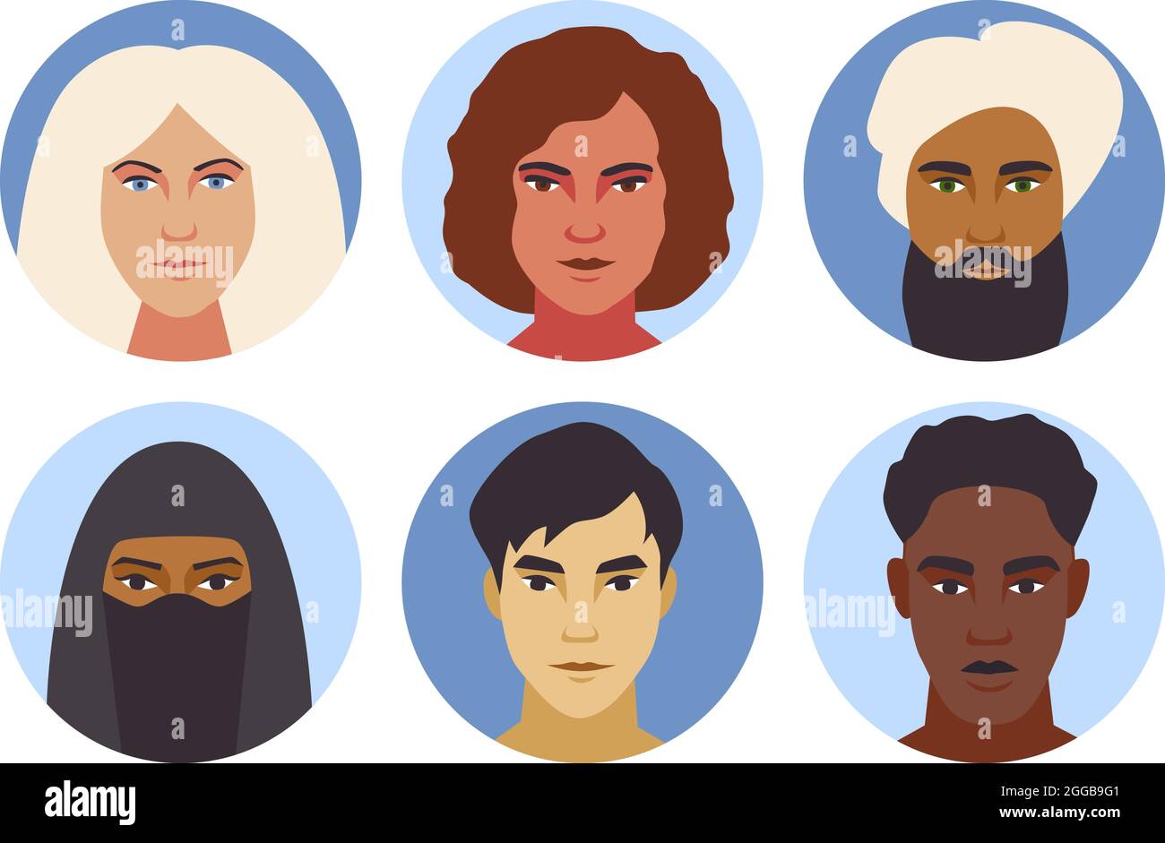 Set of diverse people face round avatars isolated on white background ...