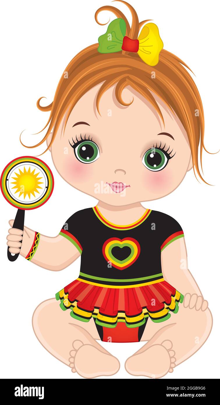 Cute Little Reggae Baby Girl Holding Rattle. Vector Reggae Baby Girl ...