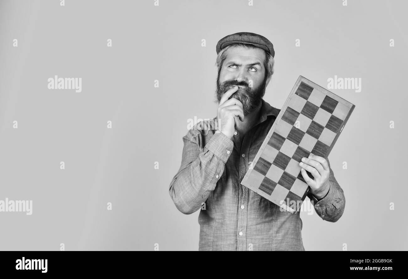 Man playing chess. back to school. chess pieces and board. competition ...