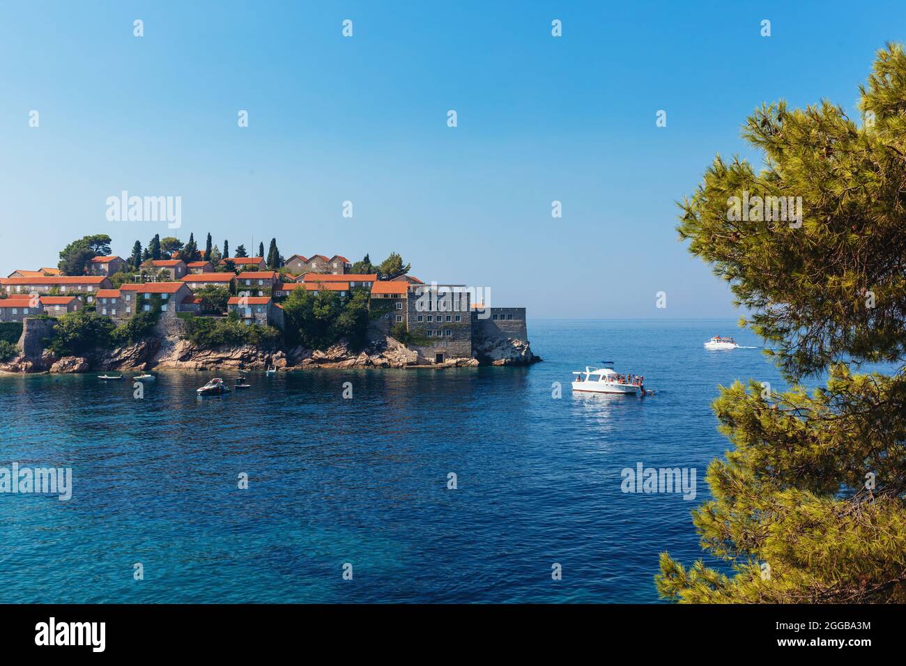 Amazing view of the sea and Sveti Stefan island from the hill ...