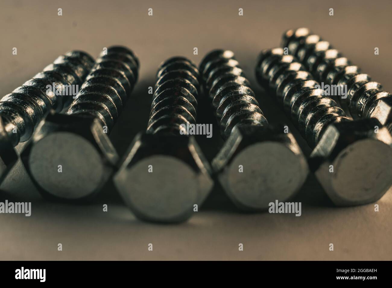 High angle shot of hexagonal long bolt nut screws Stock Photo - Alamy